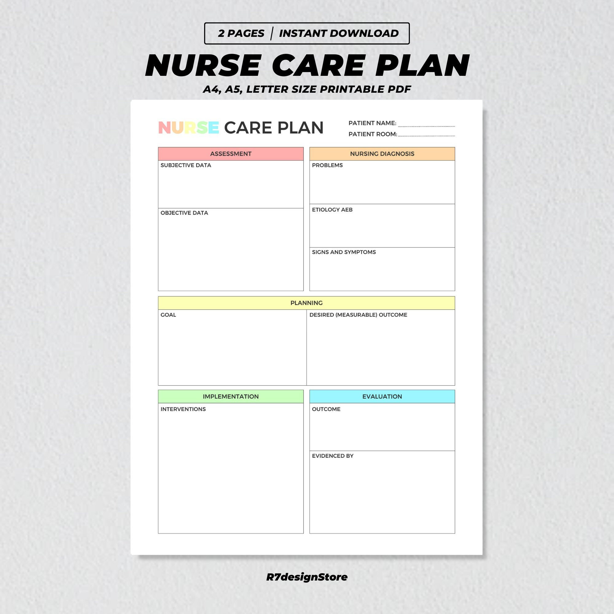 Nurse Care Plan Printable, Nursing Student Resources, Nurse Assessment ...