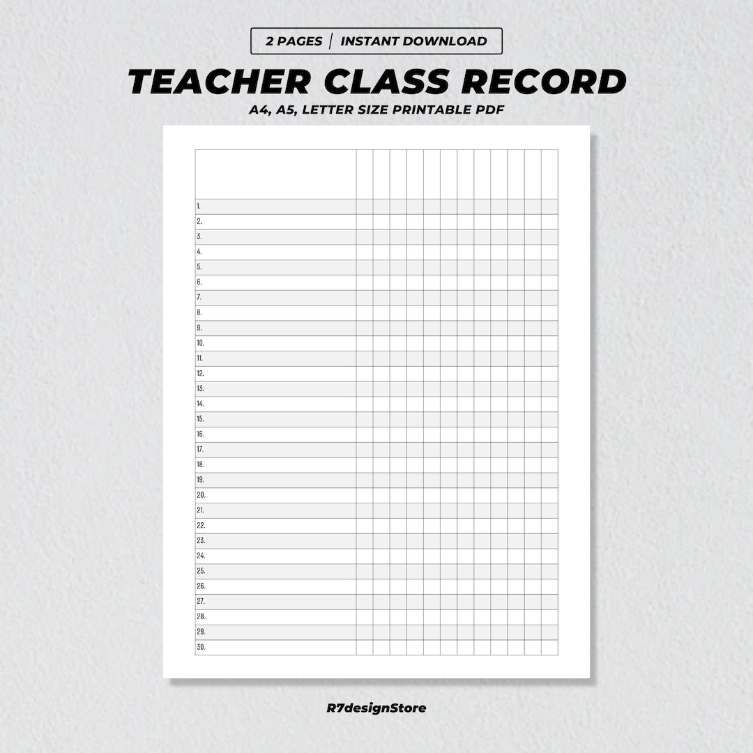 Teacher Class Record Printable, Students Grade Tracker, School ...