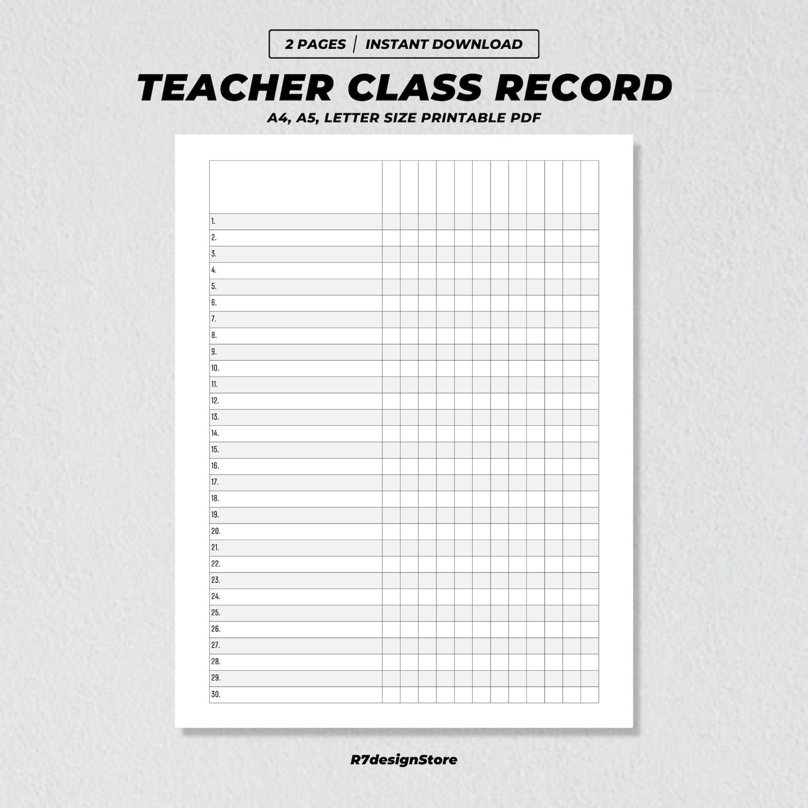 Teacher Class Record Printable, Students Grade Tracker, School ...