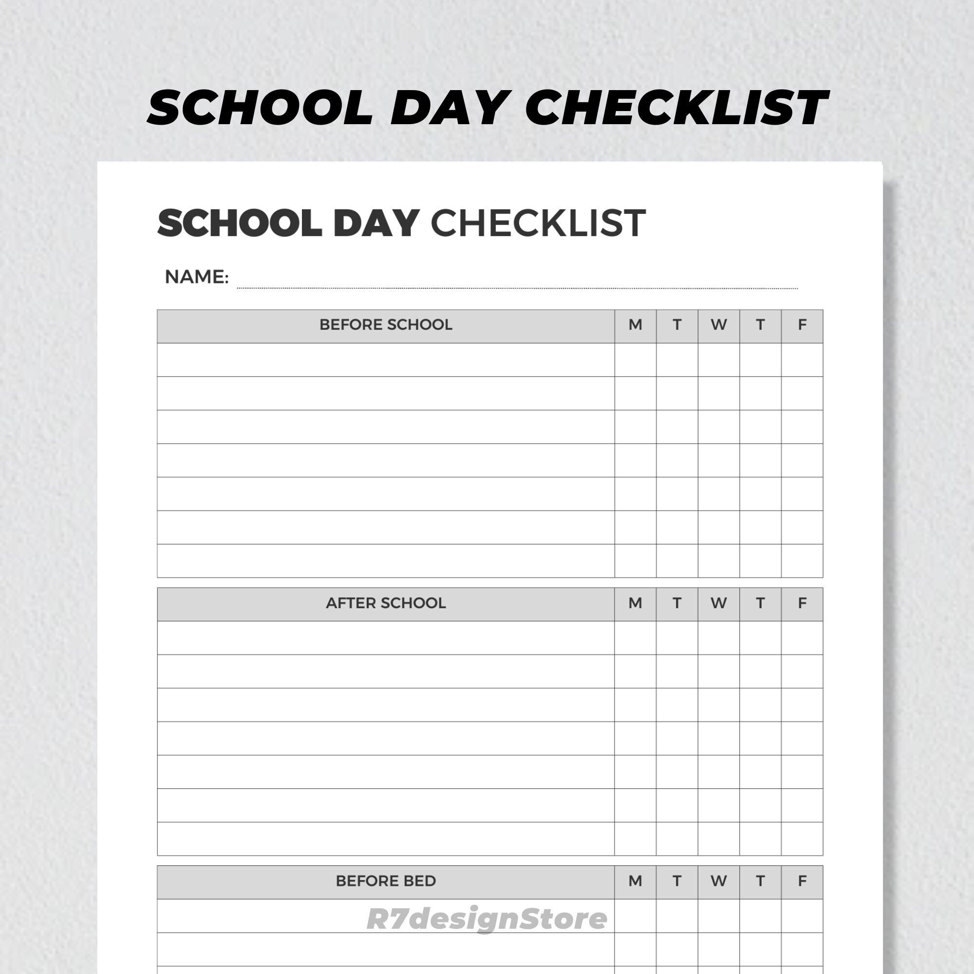 School Day Checklist Printable Kids Daily Chore Chart - Etsy