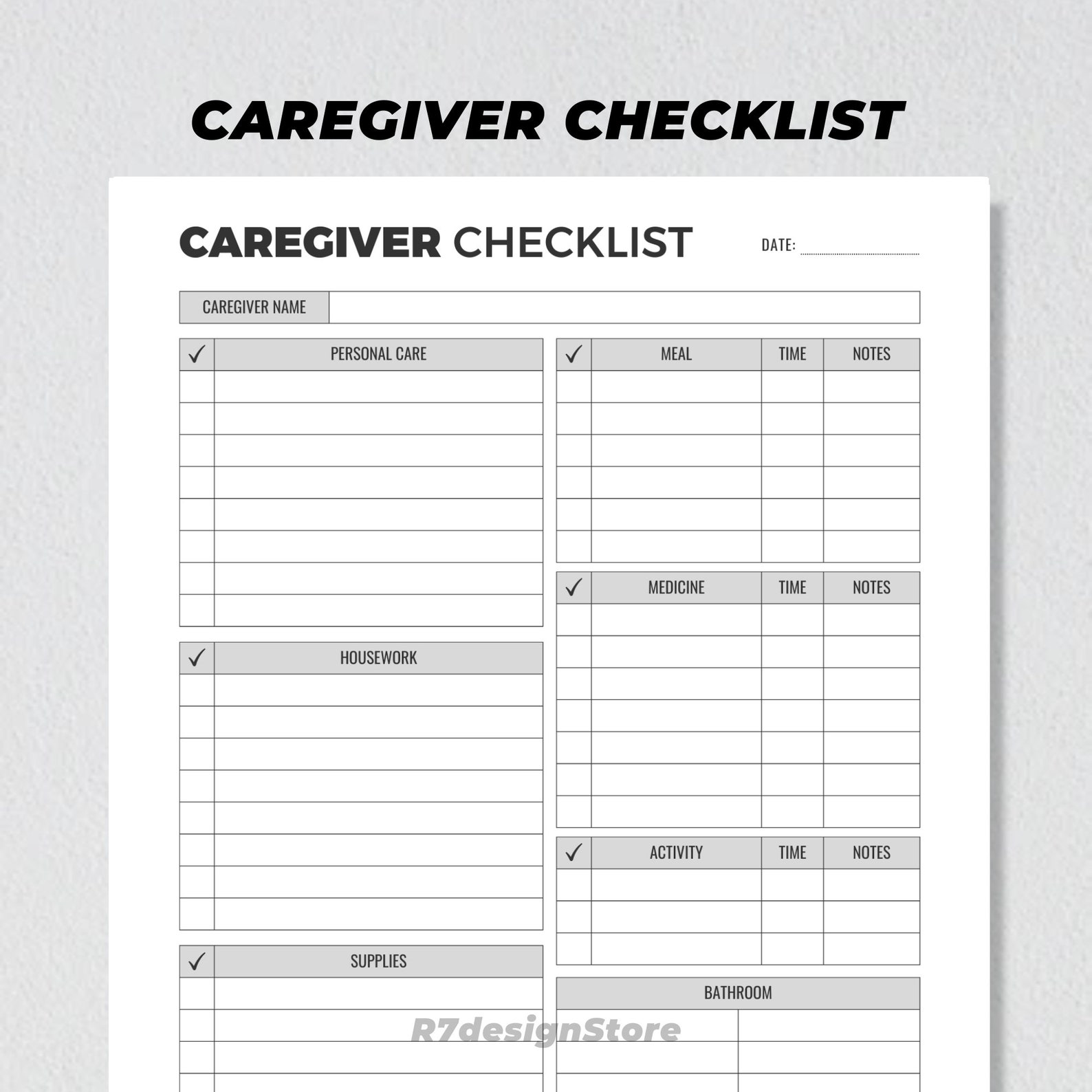 Caregiver Checklist Printable, Elderly Care Planner, Daily Caregiving Routine, Cleaning Tasks ...