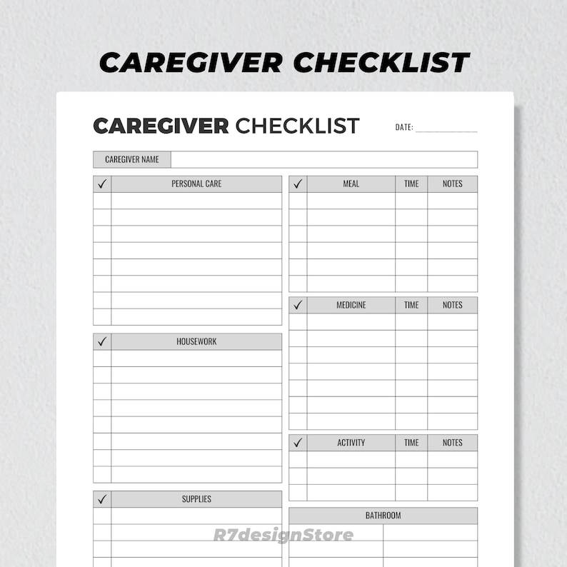 Caregiver Checklist Printable, Elderly Care Planner, Daily Caregiving ...