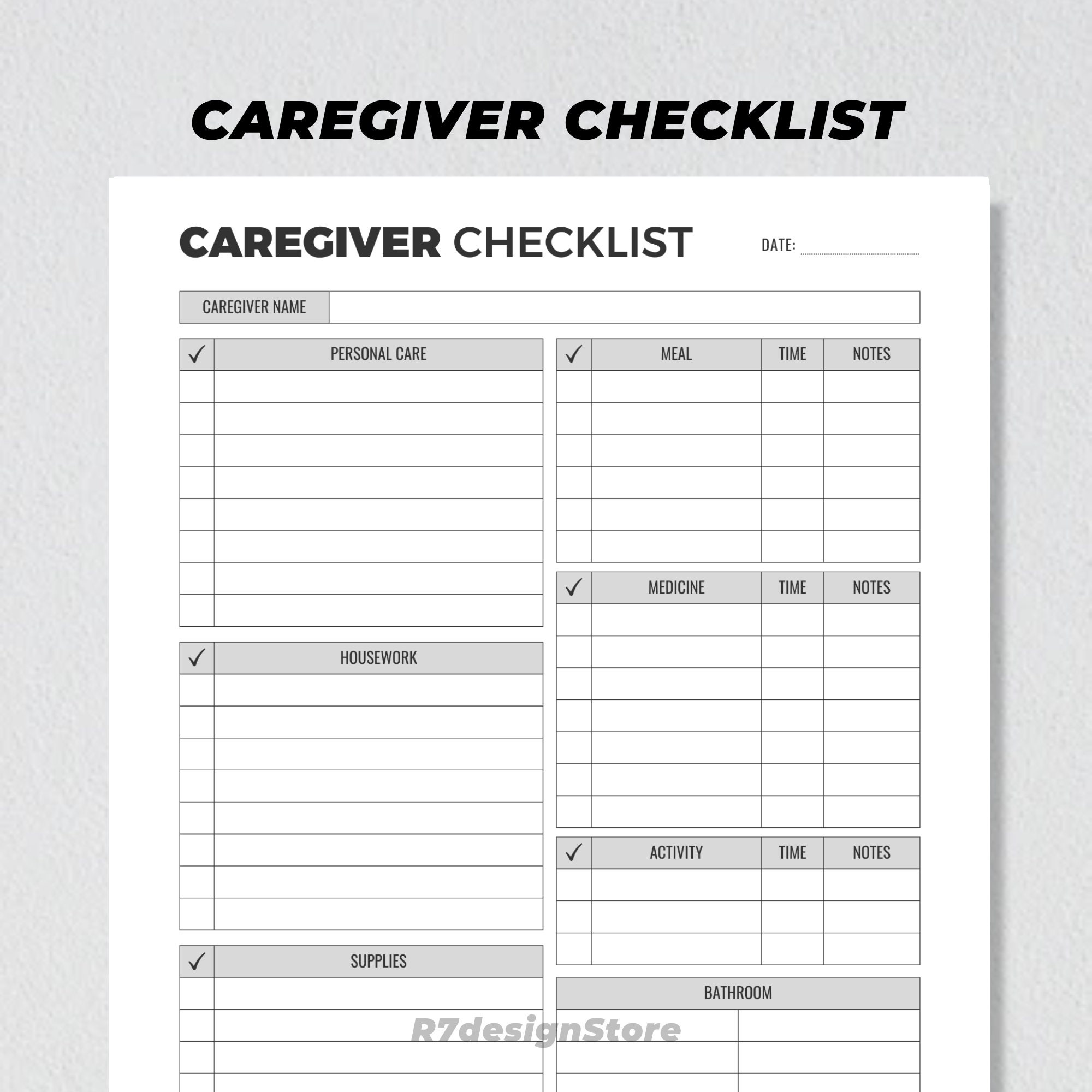 Caregiver Checklist Printable, Elderly Care Planner, Daily Caregiving ...