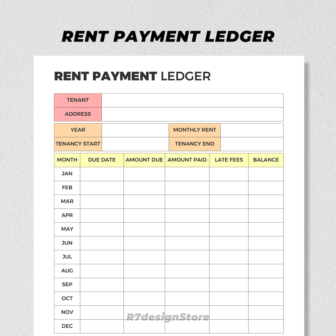 Rent Payment Ledger Printable, Landlord Tenant Payment Tracker, Monthly ...