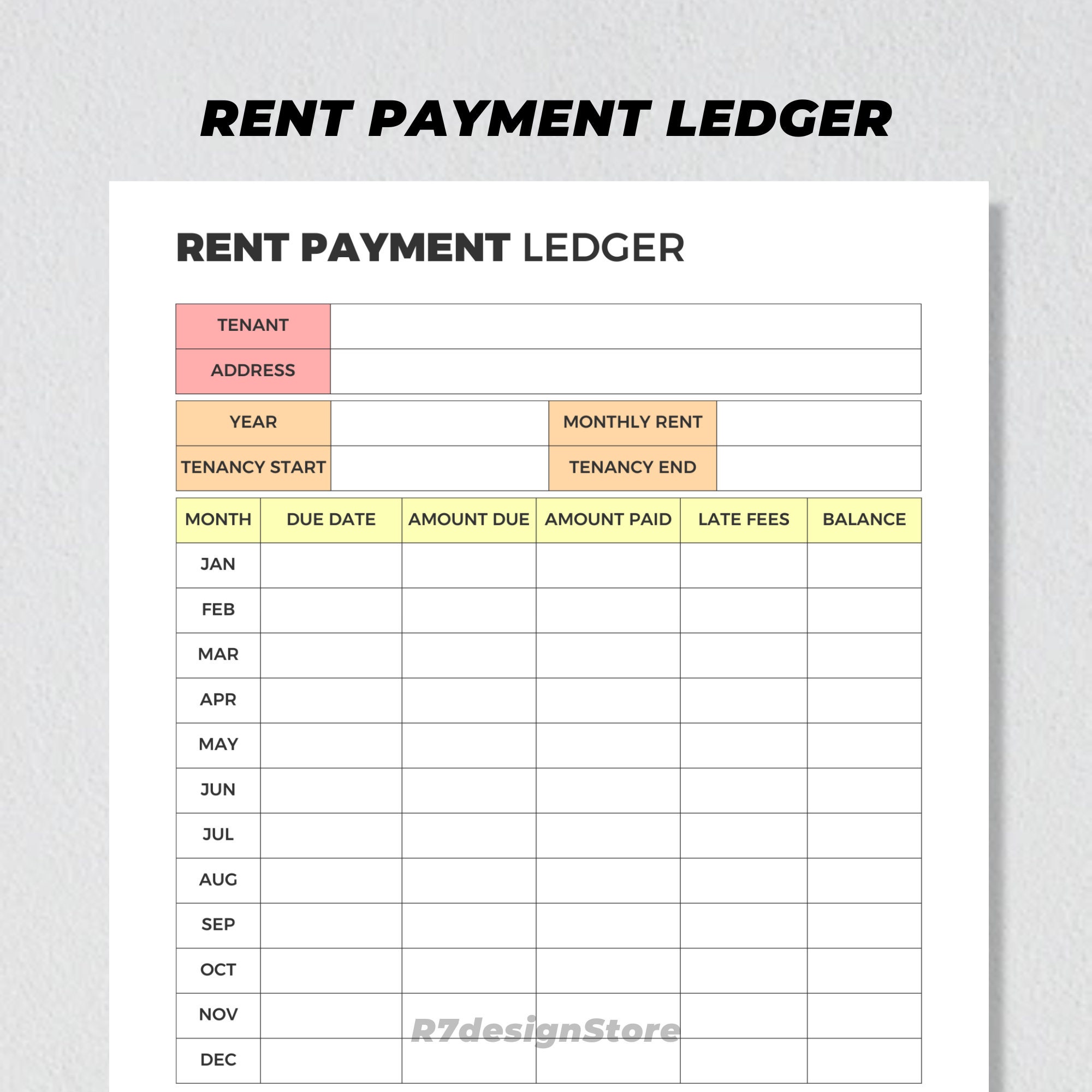 Rent Payment Ledger Printable, Landlord Tenant Payment Tracker, Monthly ...