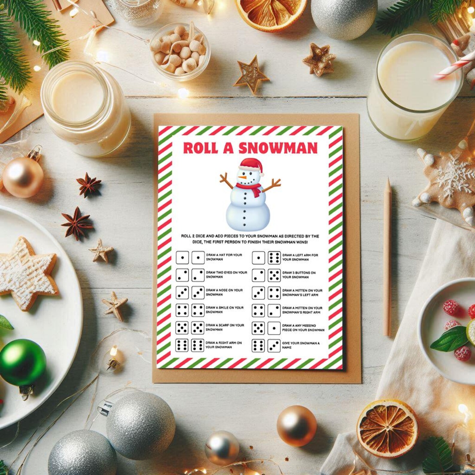 Christmas Roll A Snowman Printable, Winter Family Game, Xmas Group ...