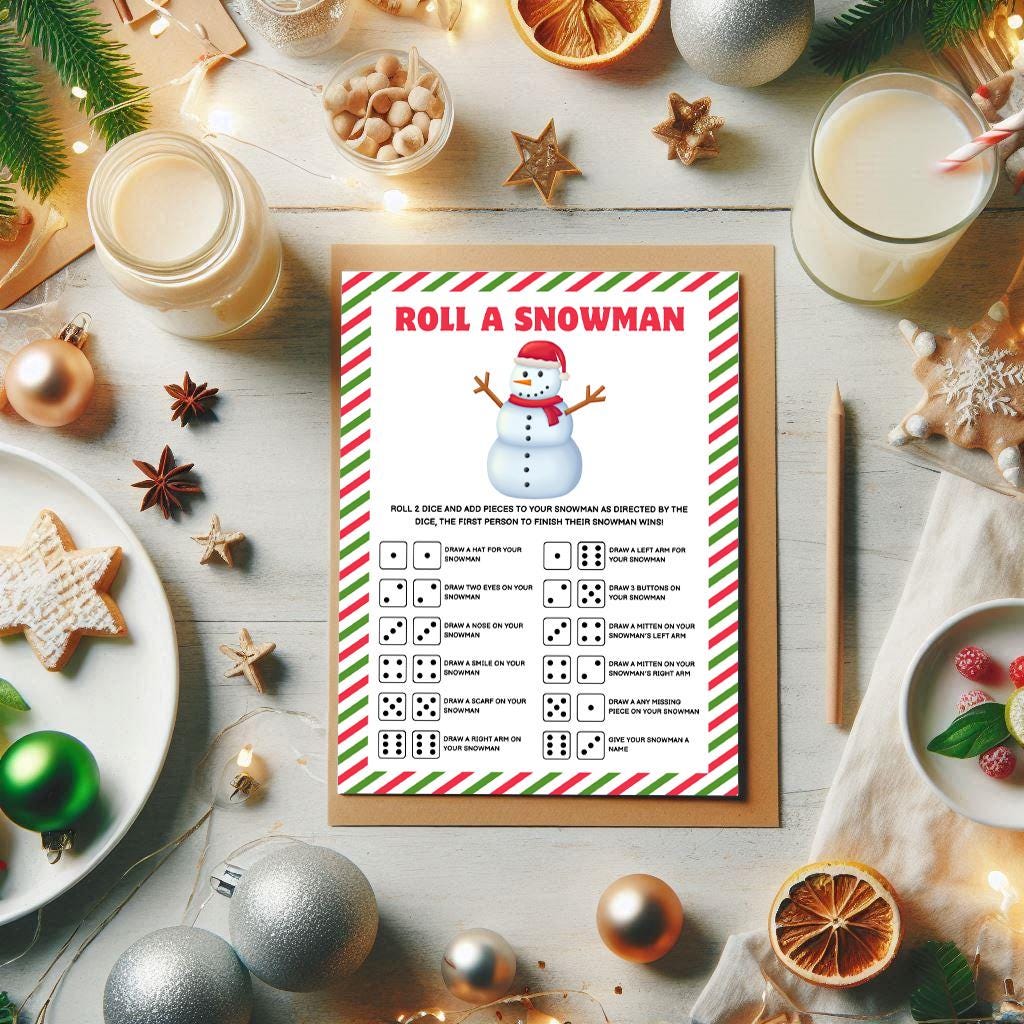 Christmas Roll A Snowman Printable, Winter Family Game, Xmas Group ...