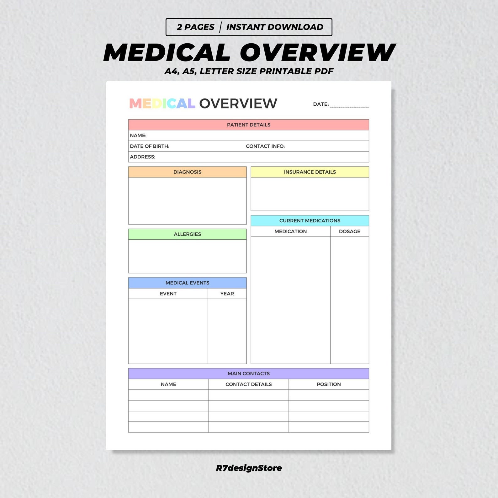 Medical Overview Printable, Patient Medical Summary, Health Treatment ...