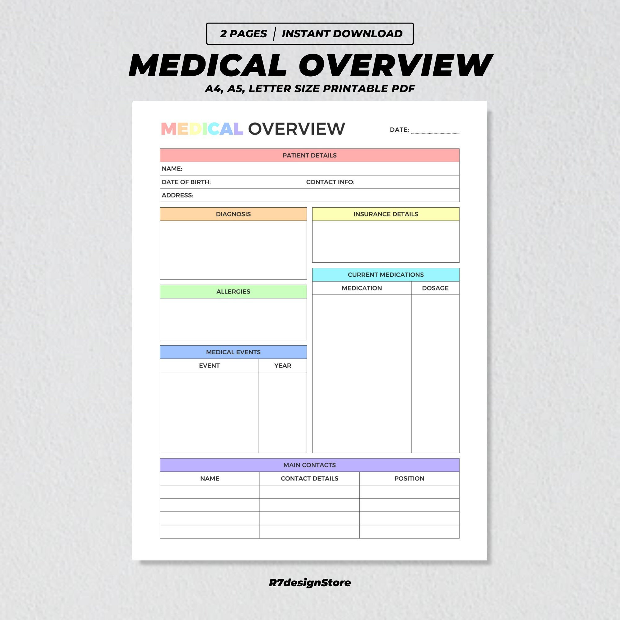 Medical Overview Printable, Patient Medical Summary, Health Treatment ...