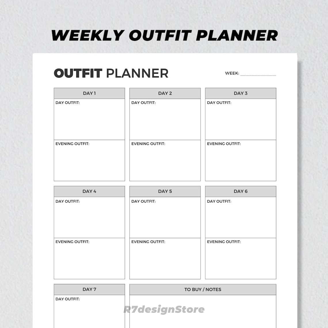Outfit Planner Printable, Weekly Fashion Tracker, Event Wardrobe ...