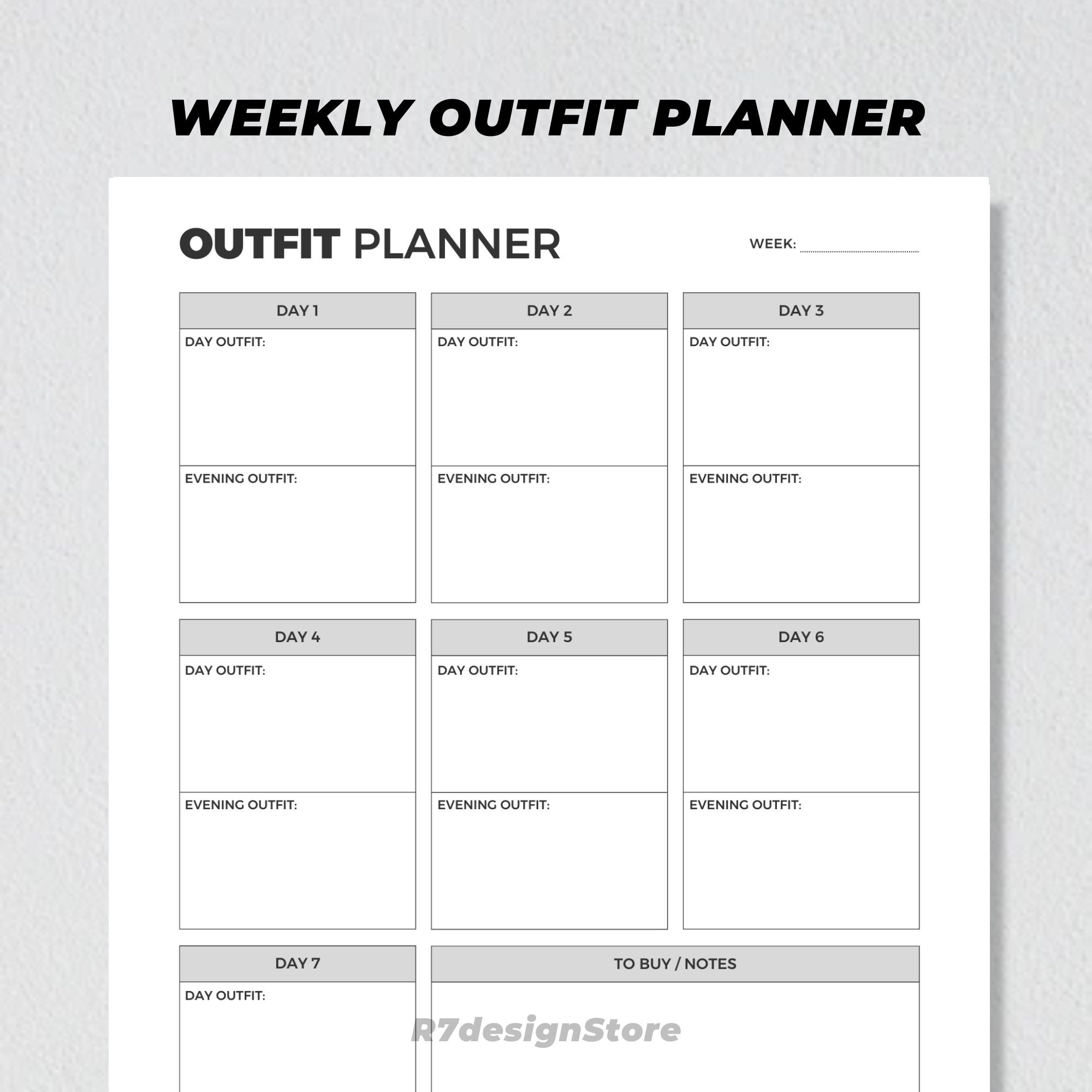 Outfit Planner Printable Weekly Fashion Tracker Event - Etsy