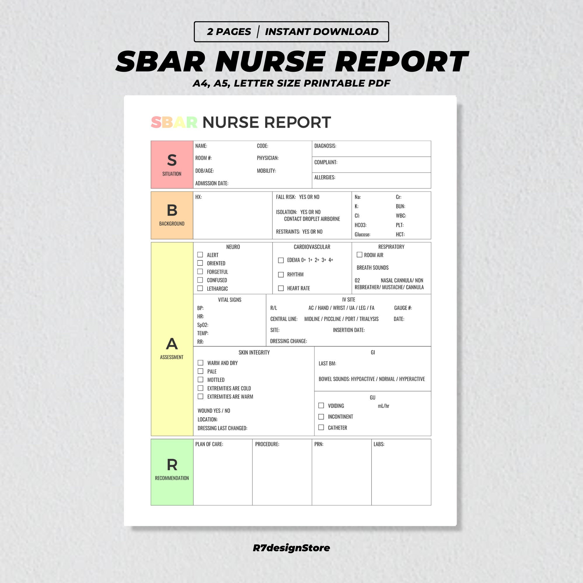 SBAR Nurse Report Printable, Nursing Student Notes, Med Surg Nurse ...
