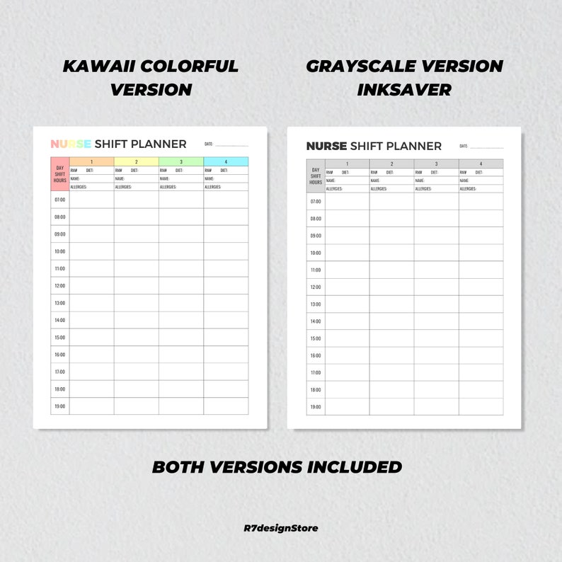 Nurse Shift Planner Printable, Nursing Hourly Tracker, Day & Night ...