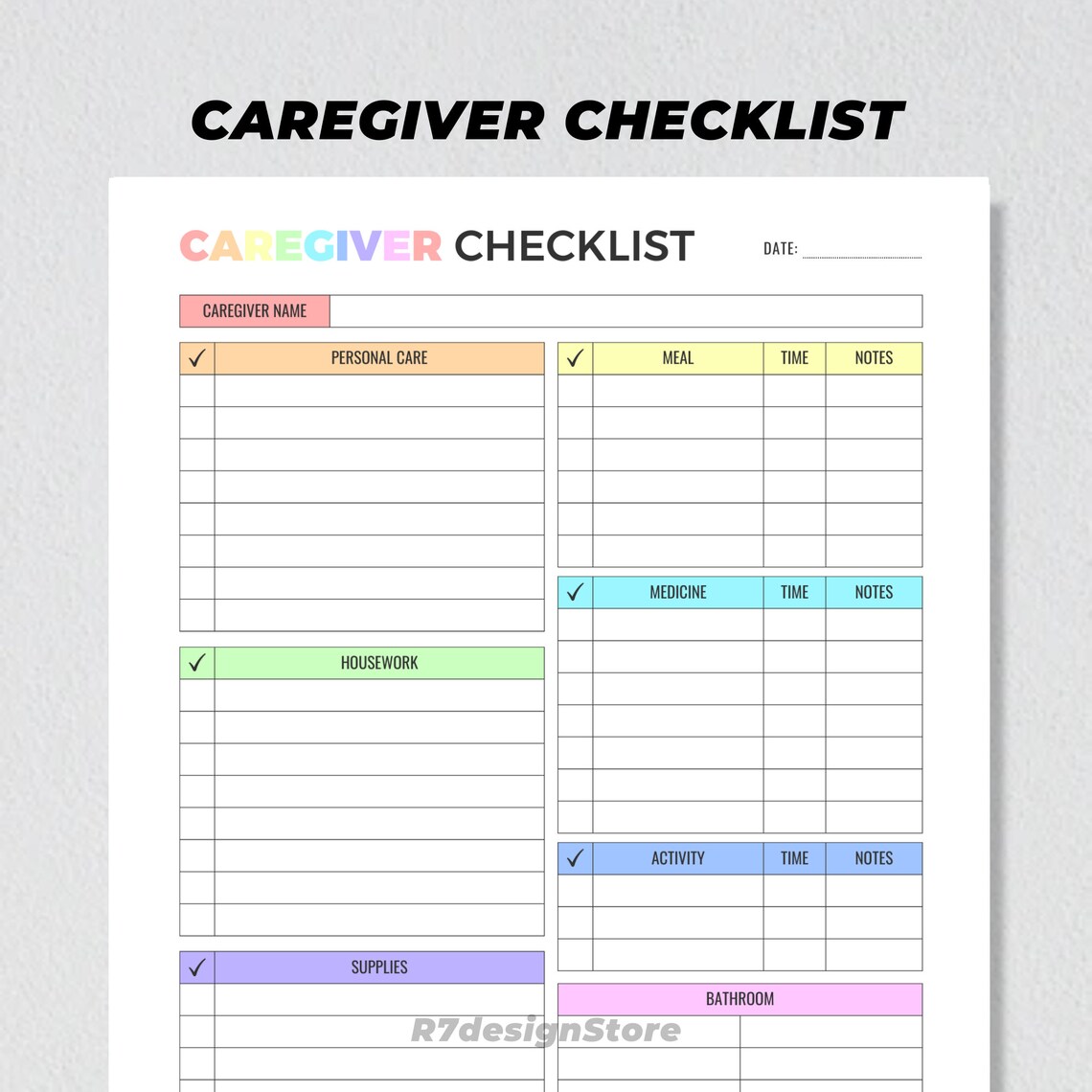 Caregiver Checklist Printable, Elderly Care Planner, Daily Caregiving Routine, Cleaning Tasks ...
