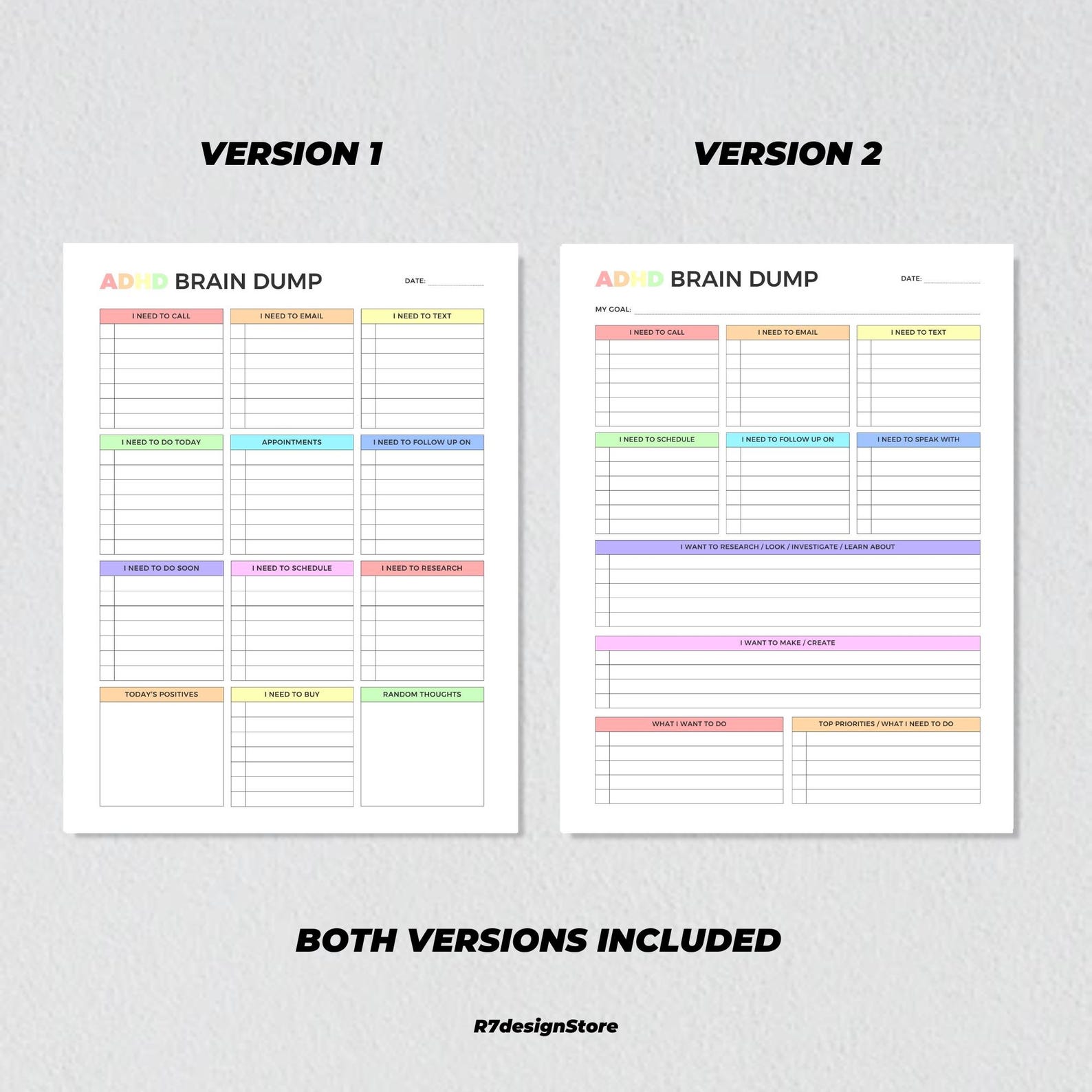ADHD Brain Dump Printable, ADHD Planner, Daily to Do List, Productivity ...