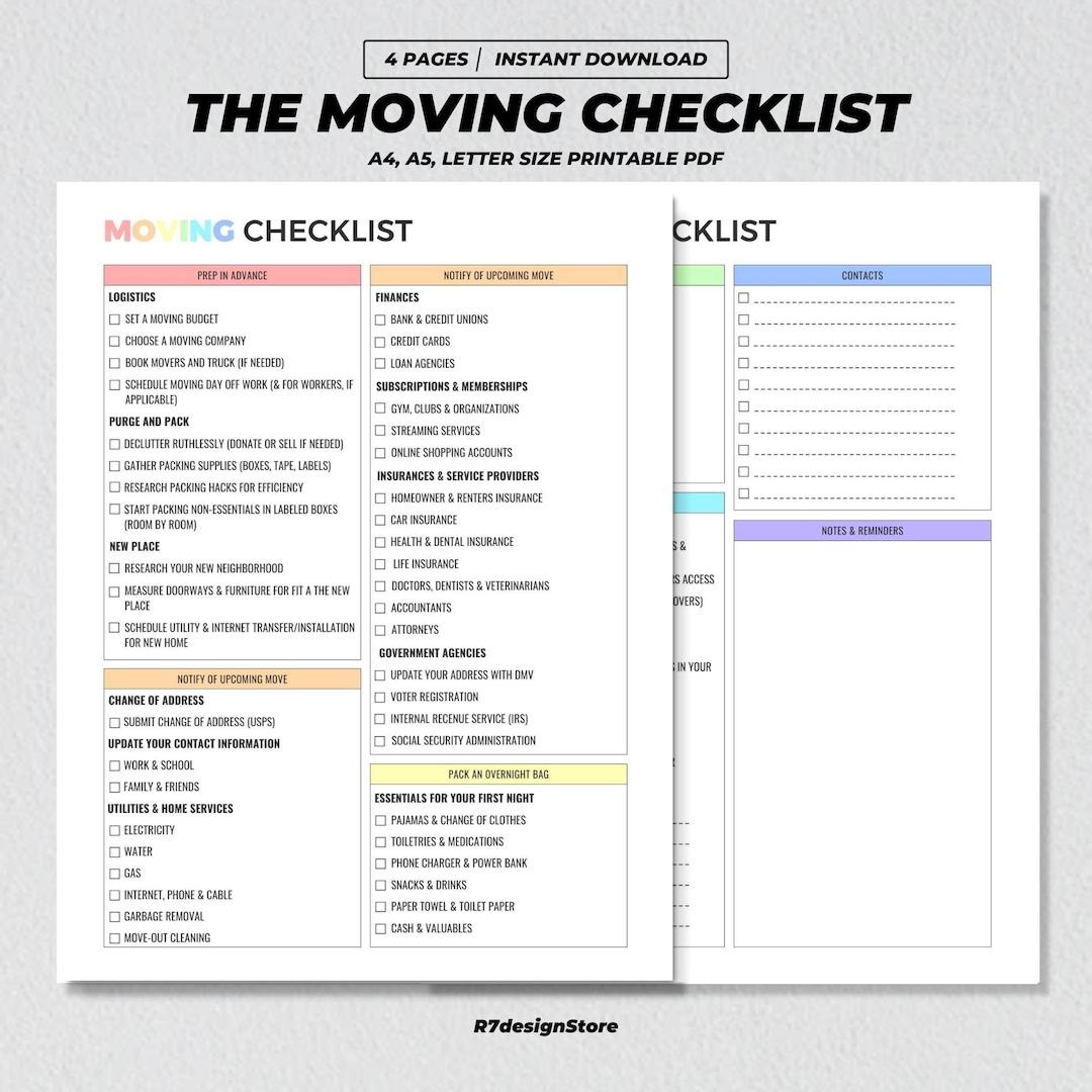 Home Moving Checklist Printable, Real Estate Moving Planner, House ...