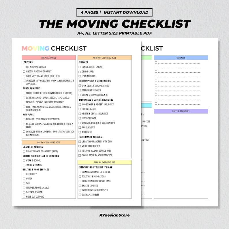 Home Moving Checklist Printable, Real Estate Moving Planner, House ...