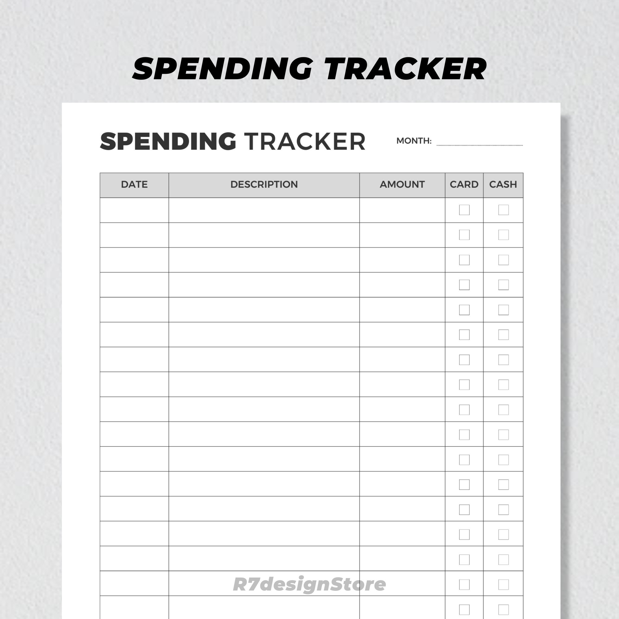 Spending Tracker Printable, Cash Card Spending Log, Purchase ...
