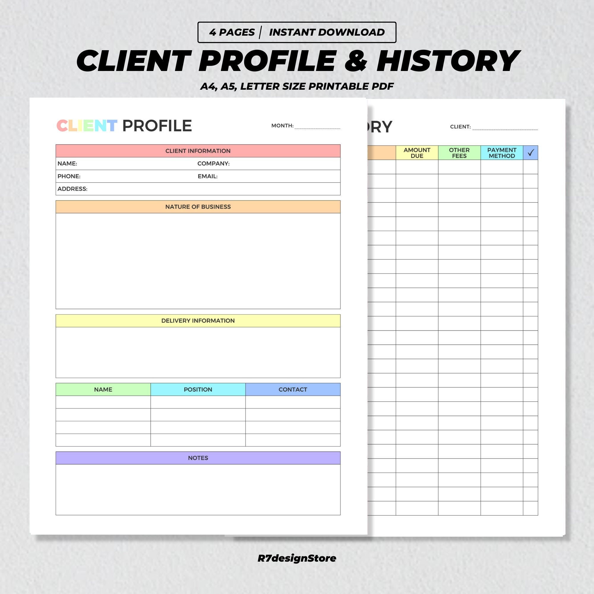 Client Profile & History Printable, Small Business Client Form, Client ...