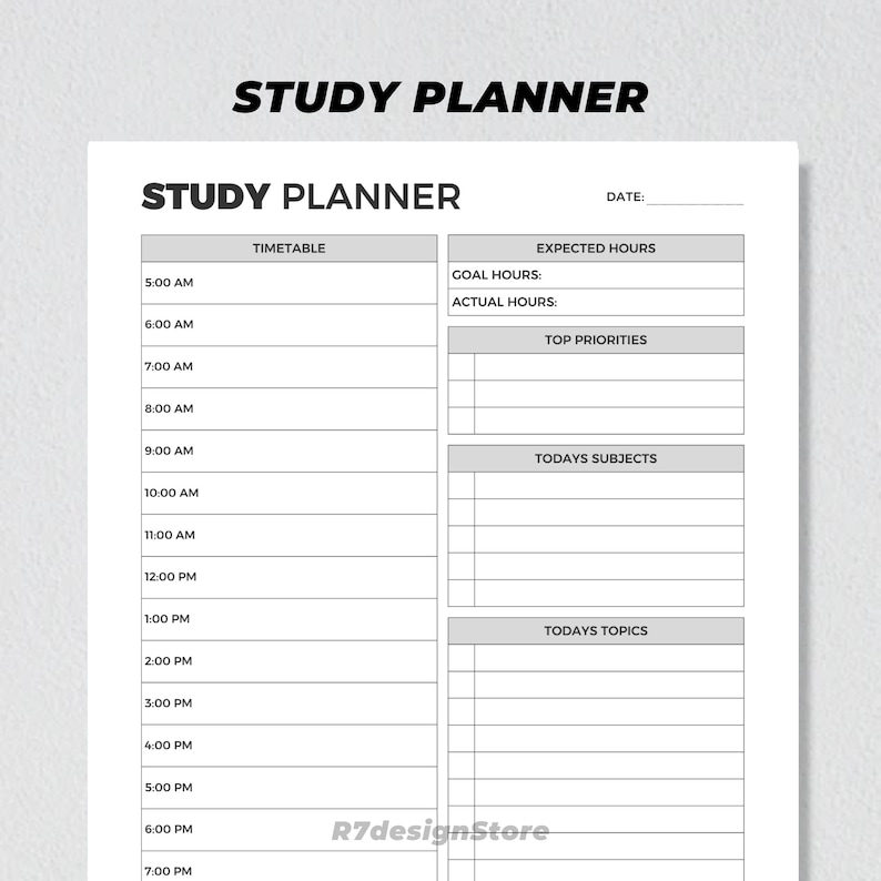 Buy Study Planner Printable, Student Timetable Schedule, Hourly Study ...