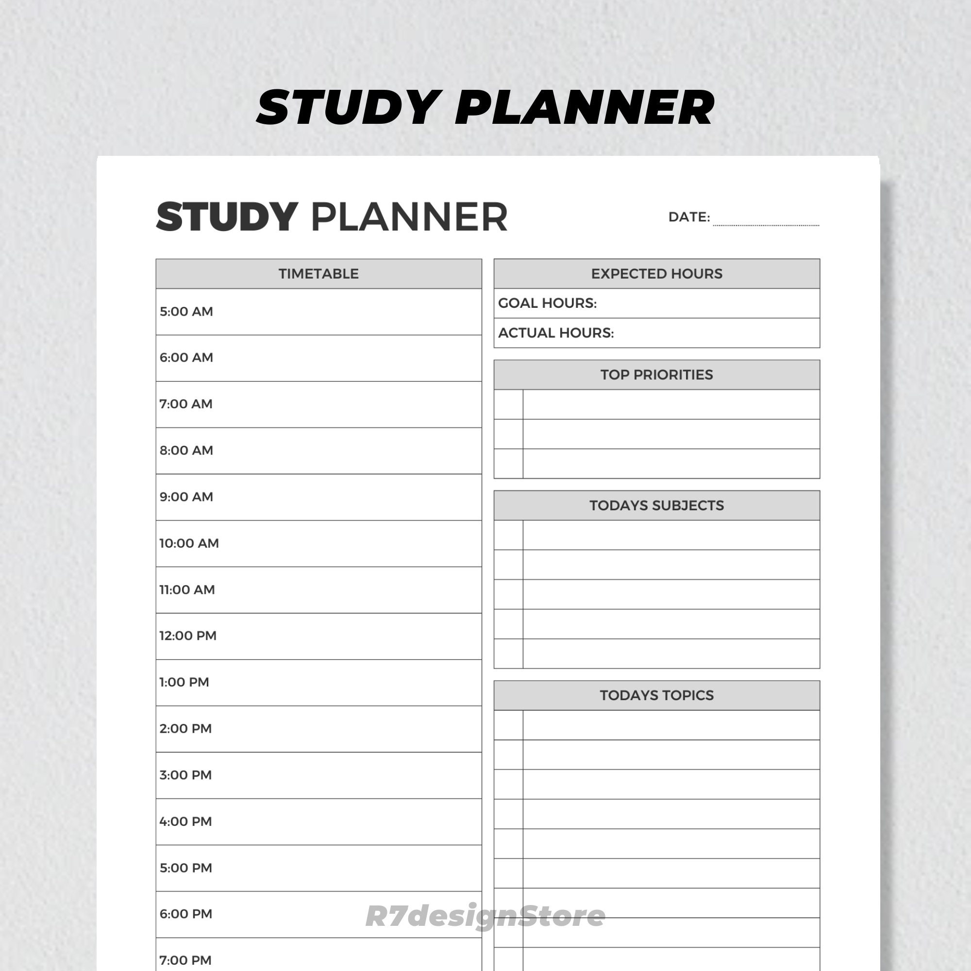 Study Planner Printable, Student Timetable Schedule, Hourly Study ...