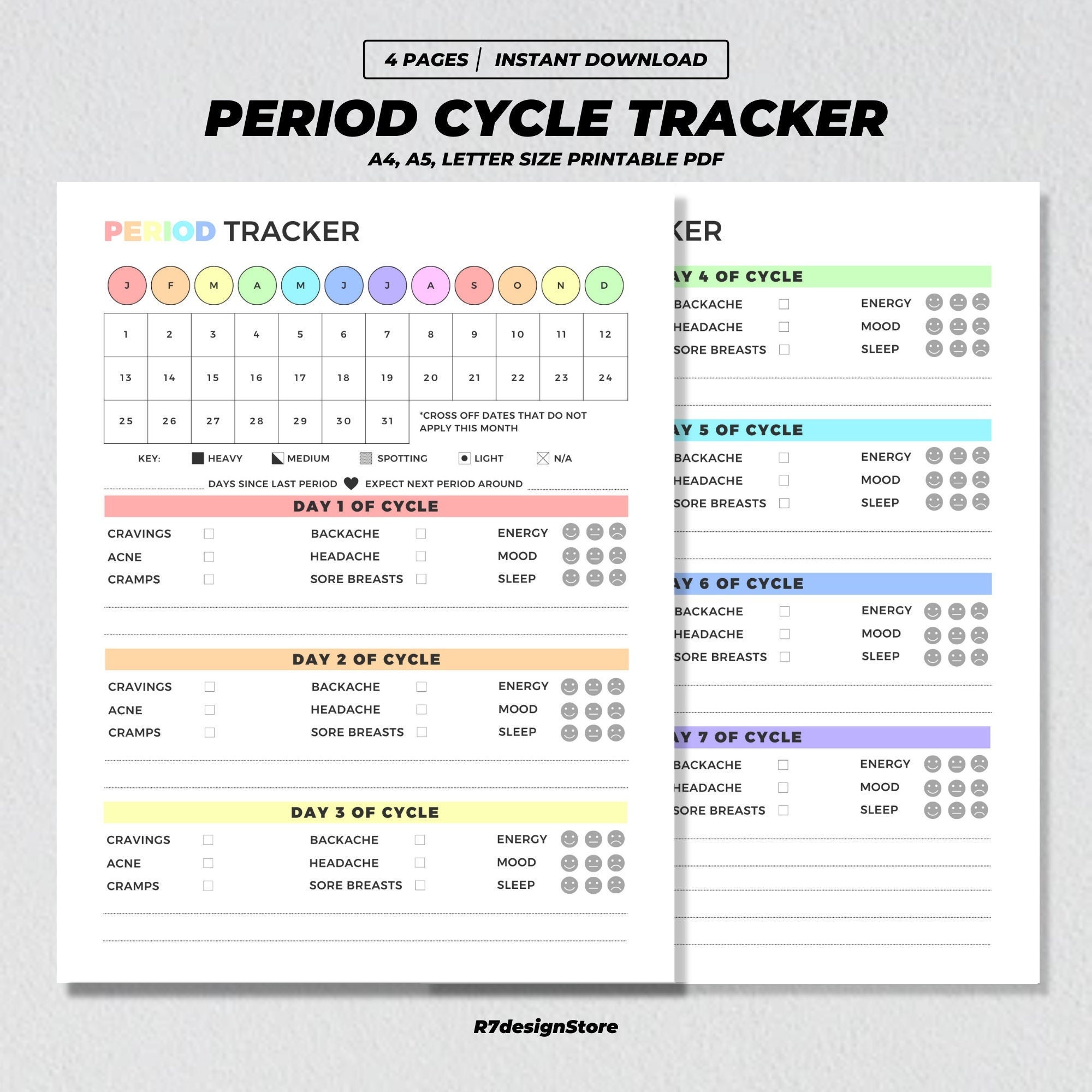 Buy Period Tracker Printable, Menstrual Cycle Planner, PMS Symptom ...