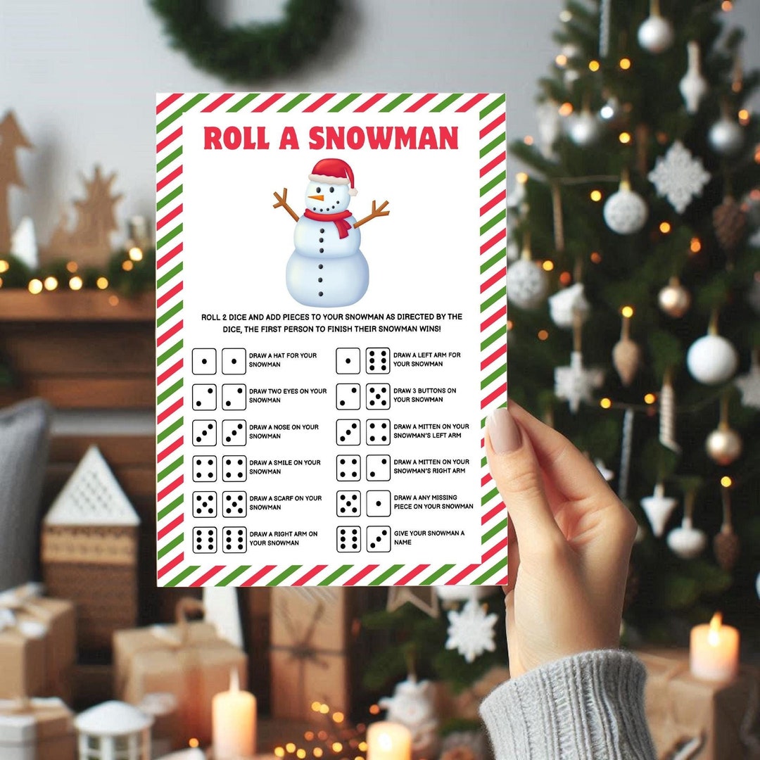 Christmas Roll A Snowman Printable, Winter Family Game, Xmas Group ...