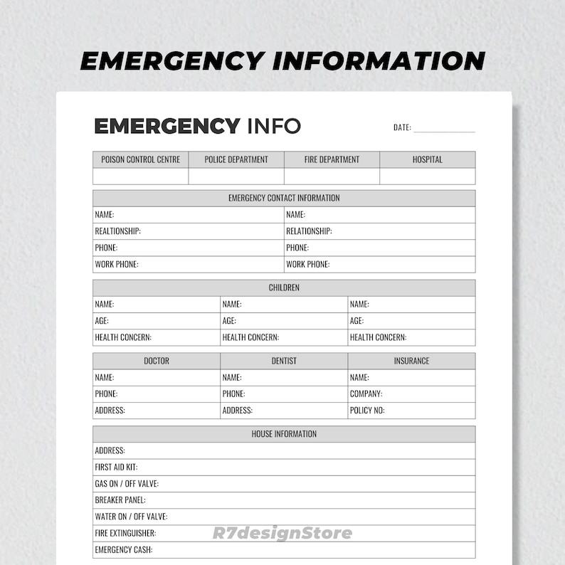 Emergency Information Printable, Editable Important Information Tracker ...
