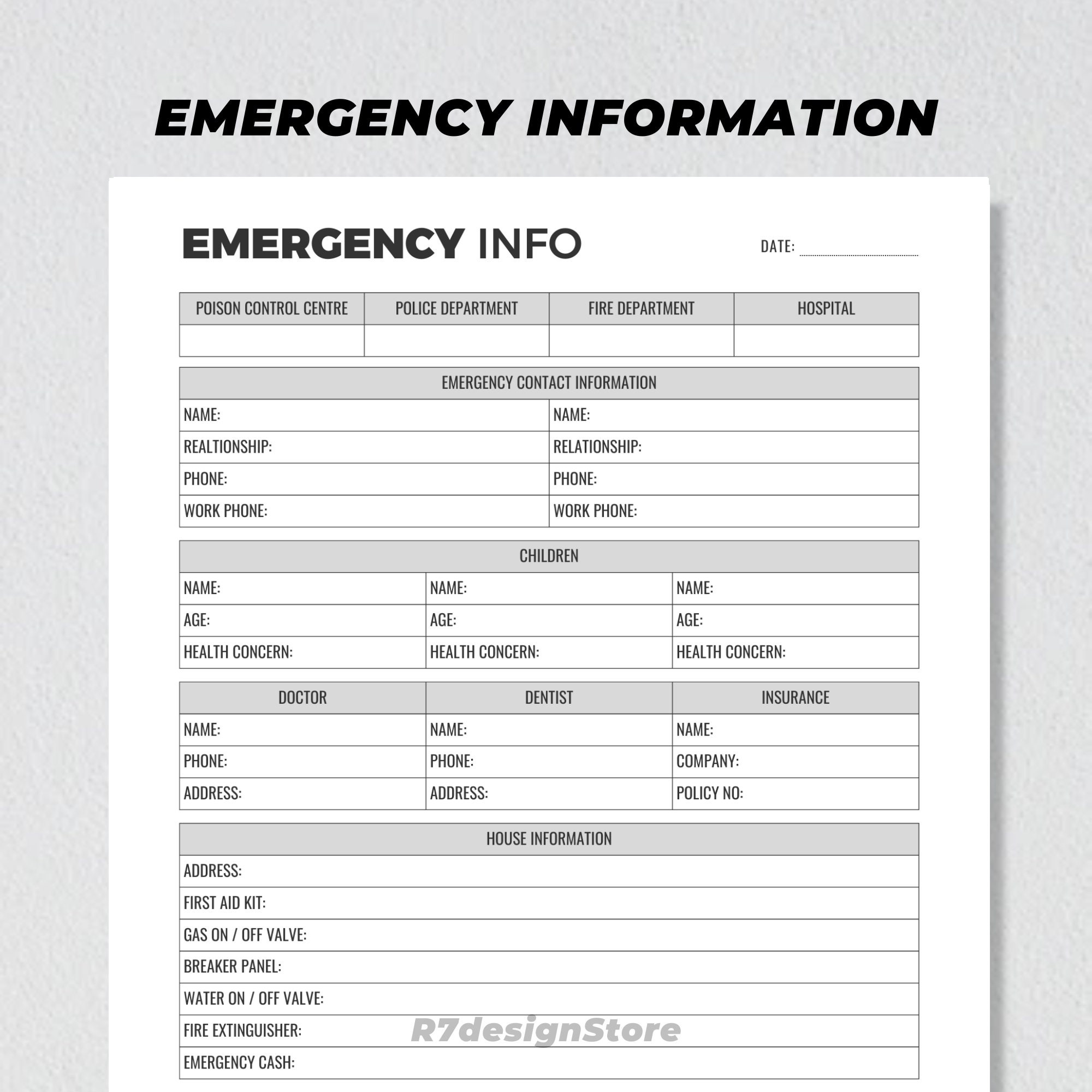 Emergency Information Printable, Editable Important Information Tracker ...