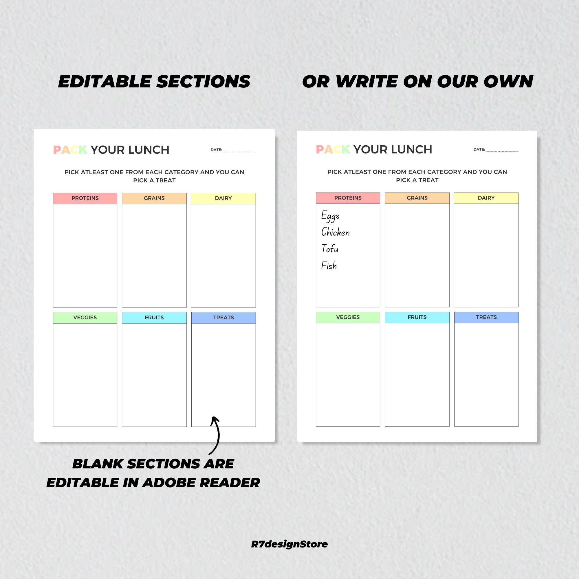 Pack Your Lunch Printable, Kids Daily Lunchbox Editable, Colorful ...