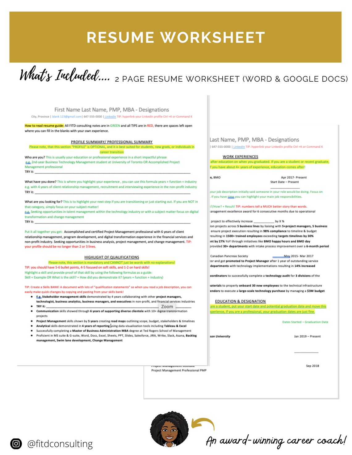 Resume & Cover Letter Template + Worksheet |word Doc | Google Docs ...
