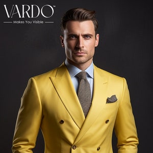 Classic Elegance: Mustard Yellow Double Breasted Suit for Men-tailored ...