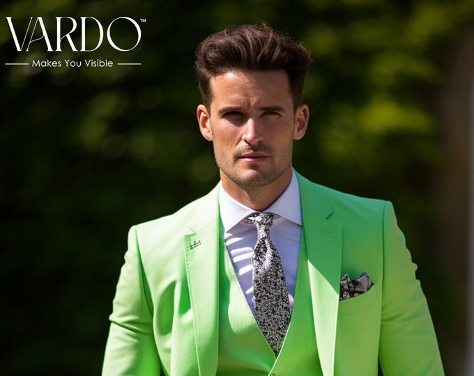Classic Formal Neon Green THREE PIECE Suit for Men – Wedding & Unique ...