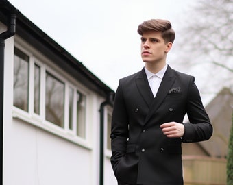 Men's Black Double-breasted Suit Sophisticated Tailored Fit Modern Gentleman's Essential, the ...
