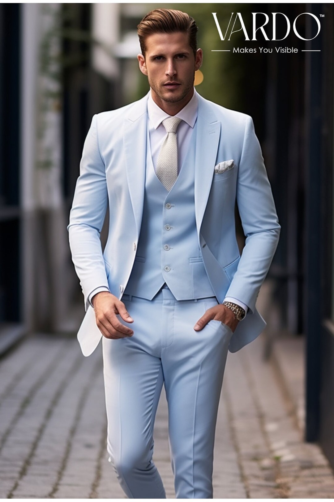 Premium Quality Wedding or Formal Occasion Suit Icy Blue Three Piece ...