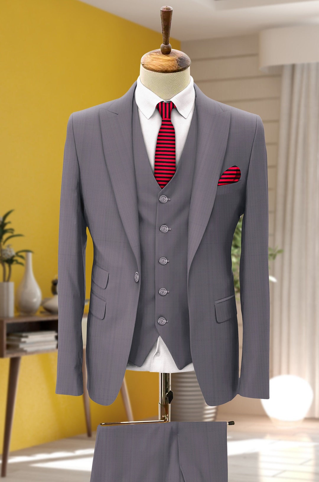 Buy Men Suits, Suits for Men Grey Three Piece Wedding Suit, Formal ...