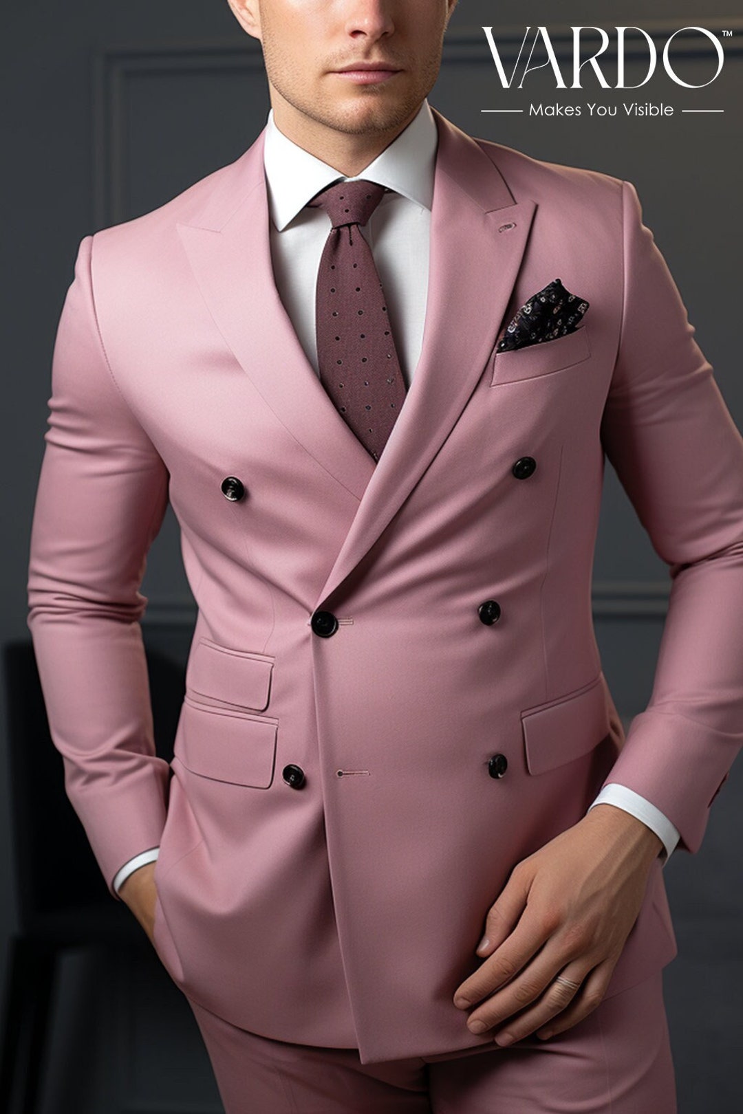 Elegant Men's Double Breasted Dusty Rose Suit - Formal Wedding Attire ...