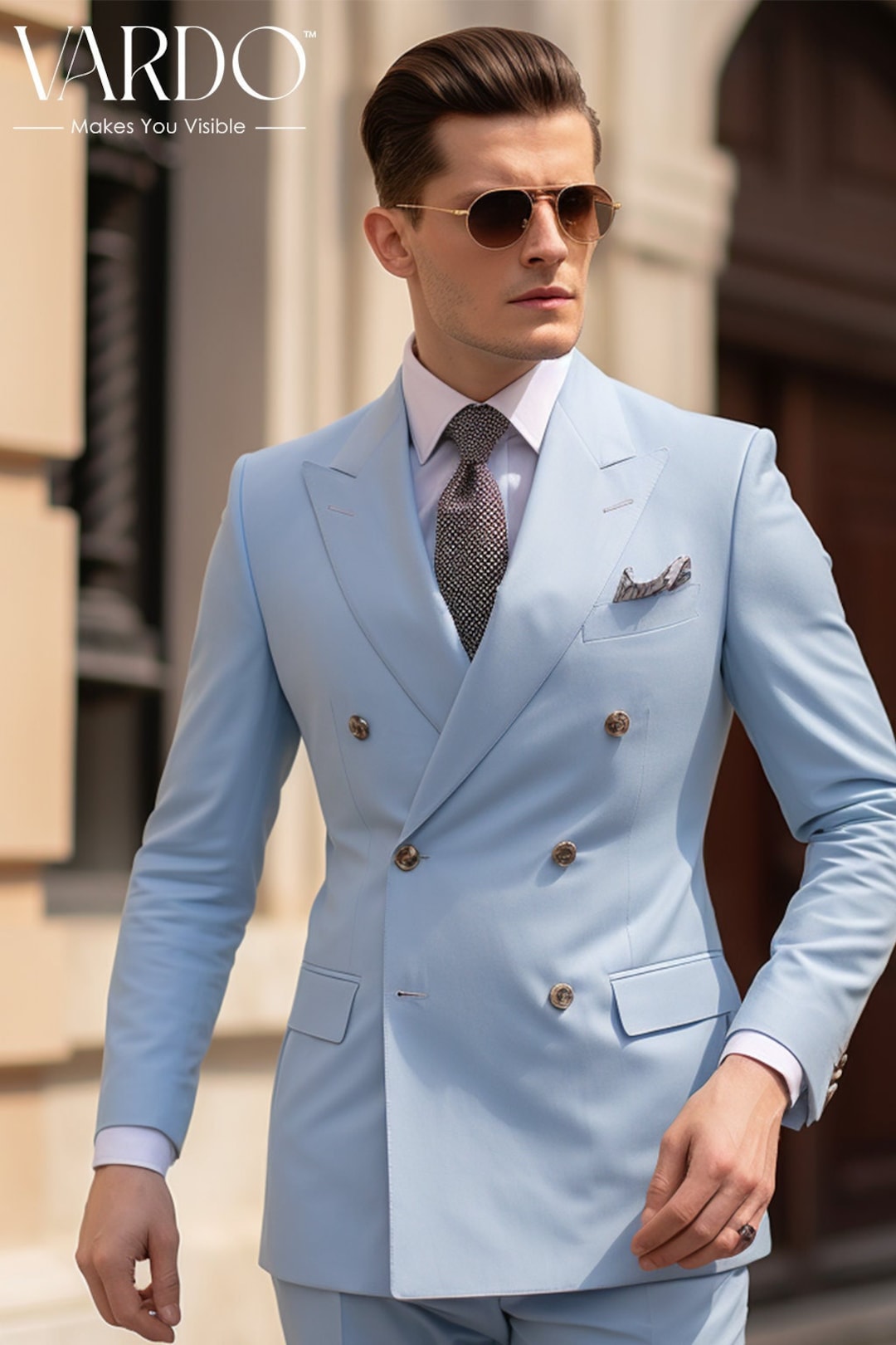 Sky Blue Double Breasted Suit: Tailored Fit Formal Attire - Etsy