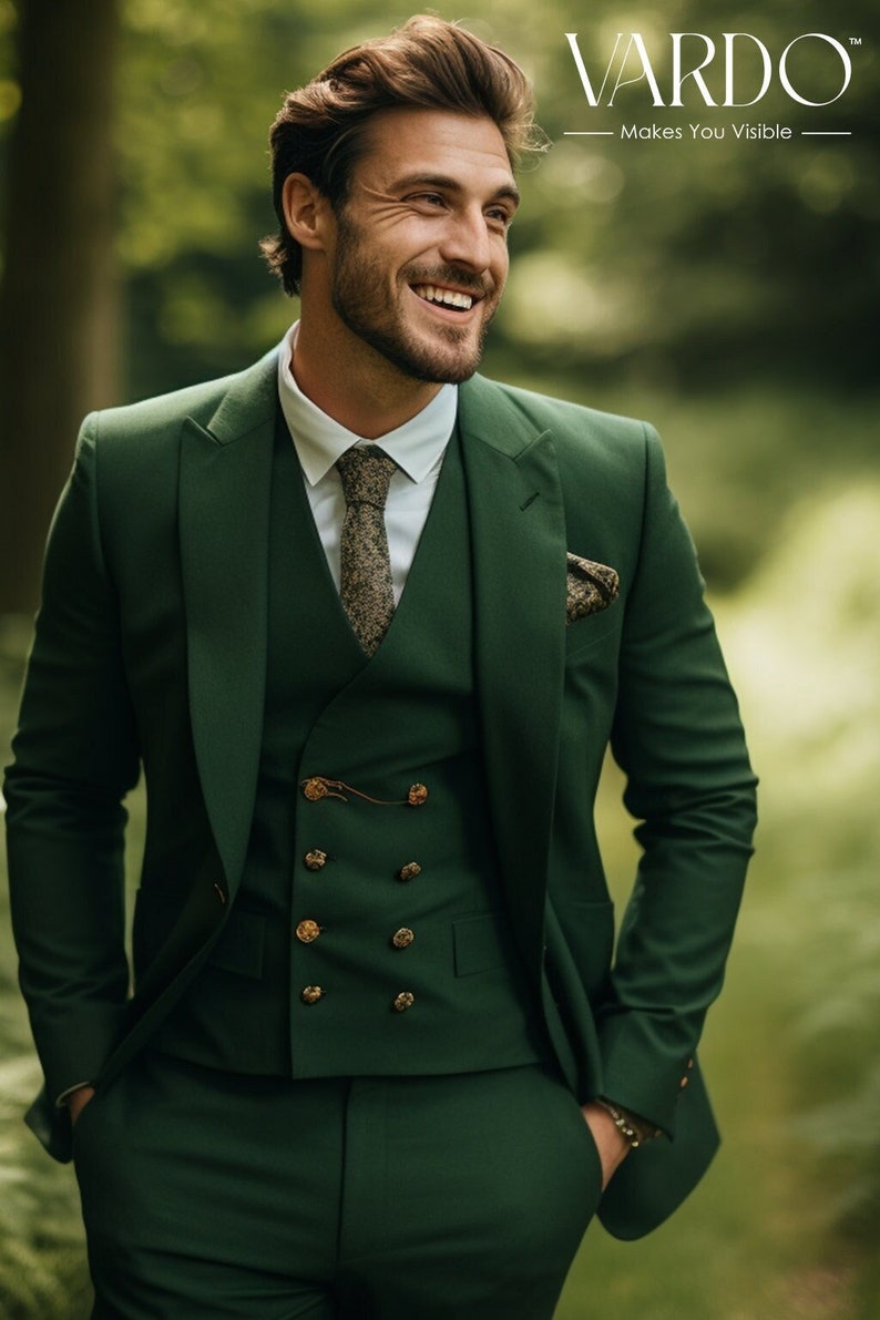 Men’s Forest Green 3 Piece Suit – Slim Fit Wedding and Formal Wear - Etsy
