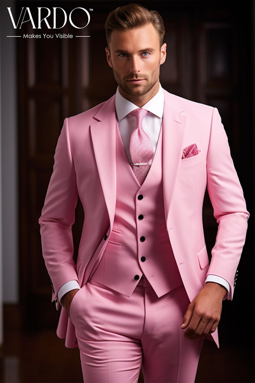Men’s Pink 3 Piece Suit – Slim Fit Wedding and Formal Wear - Etsy
