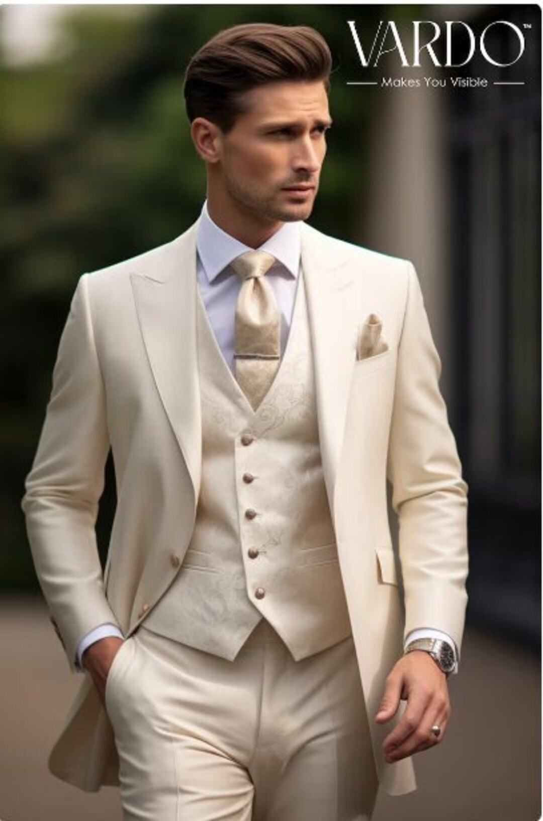 Classic Elegance: Men's Cream Tuxedo Suit Tailored Suit-the Rising Sun ...