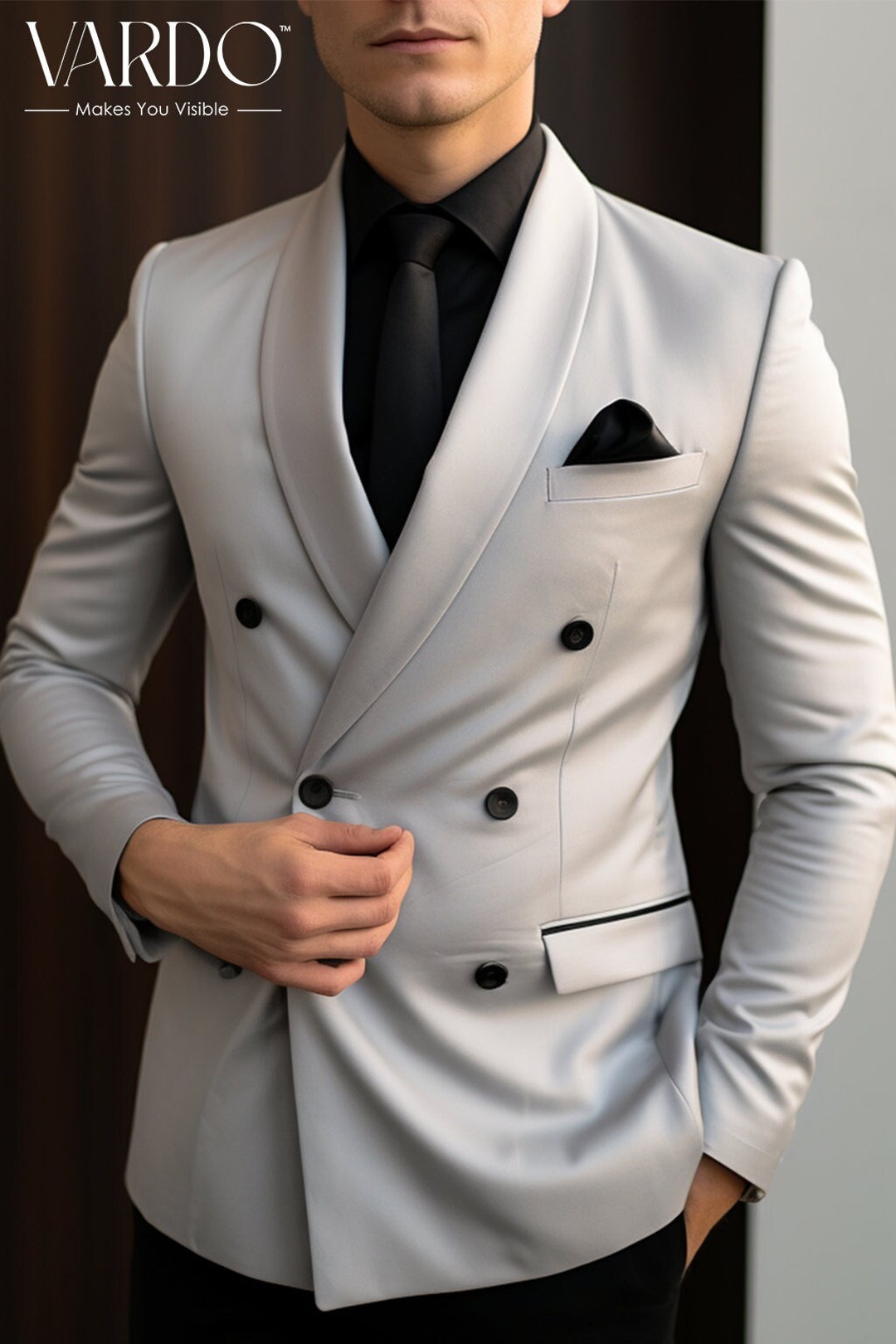 Elegant Light Grey Double Breasted Suit for Men - Premium Quality ...