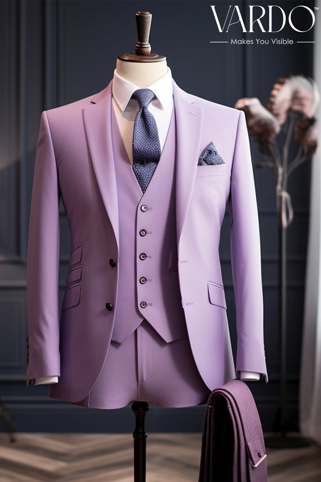Premium Light Purple Three Piece Suit for Men Stylish Wedding tailored ...