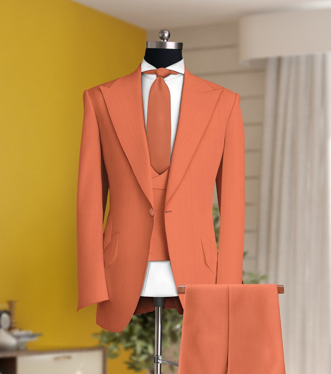 Men Suits, Suits for Men Orange Three Piece Wedding Suit, Formal ...