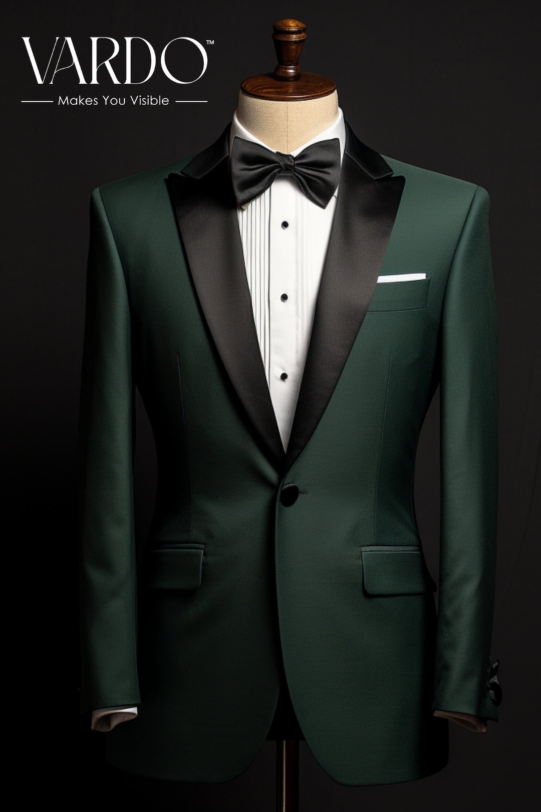Men's Dark Green Tuxedo Suit - 2-piece Elegance With Black Satin Lapels ...