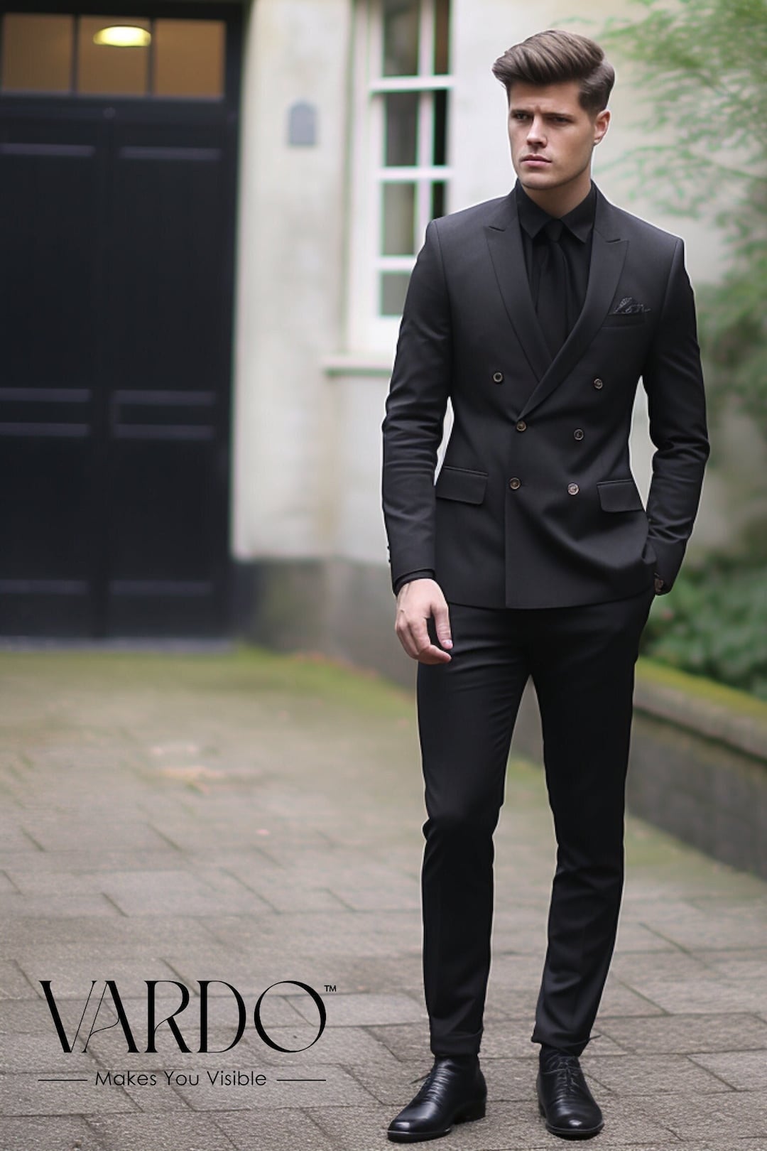 Men's Black Double-breasted Suit Sophisticated Tailored Fit Modern Gentleman's Essential, the ...