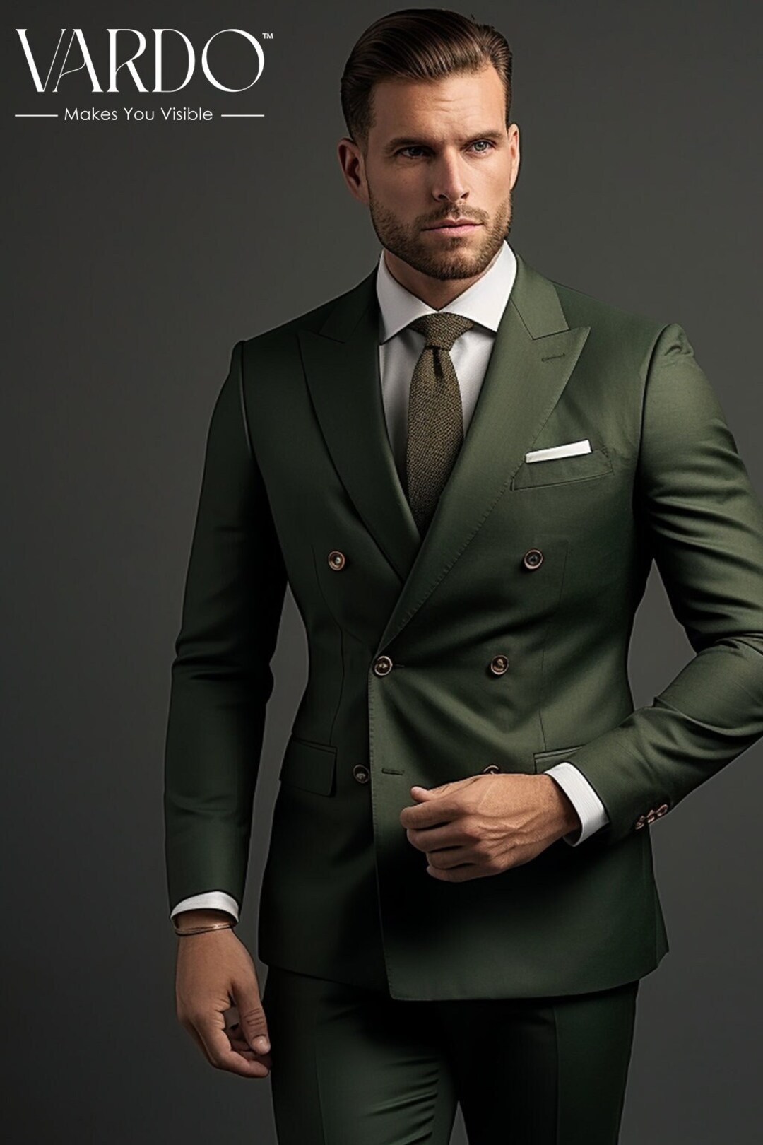 Men's Fer Green Double Breasted Suit: Tailored Fit Formal Fashion - Etsy