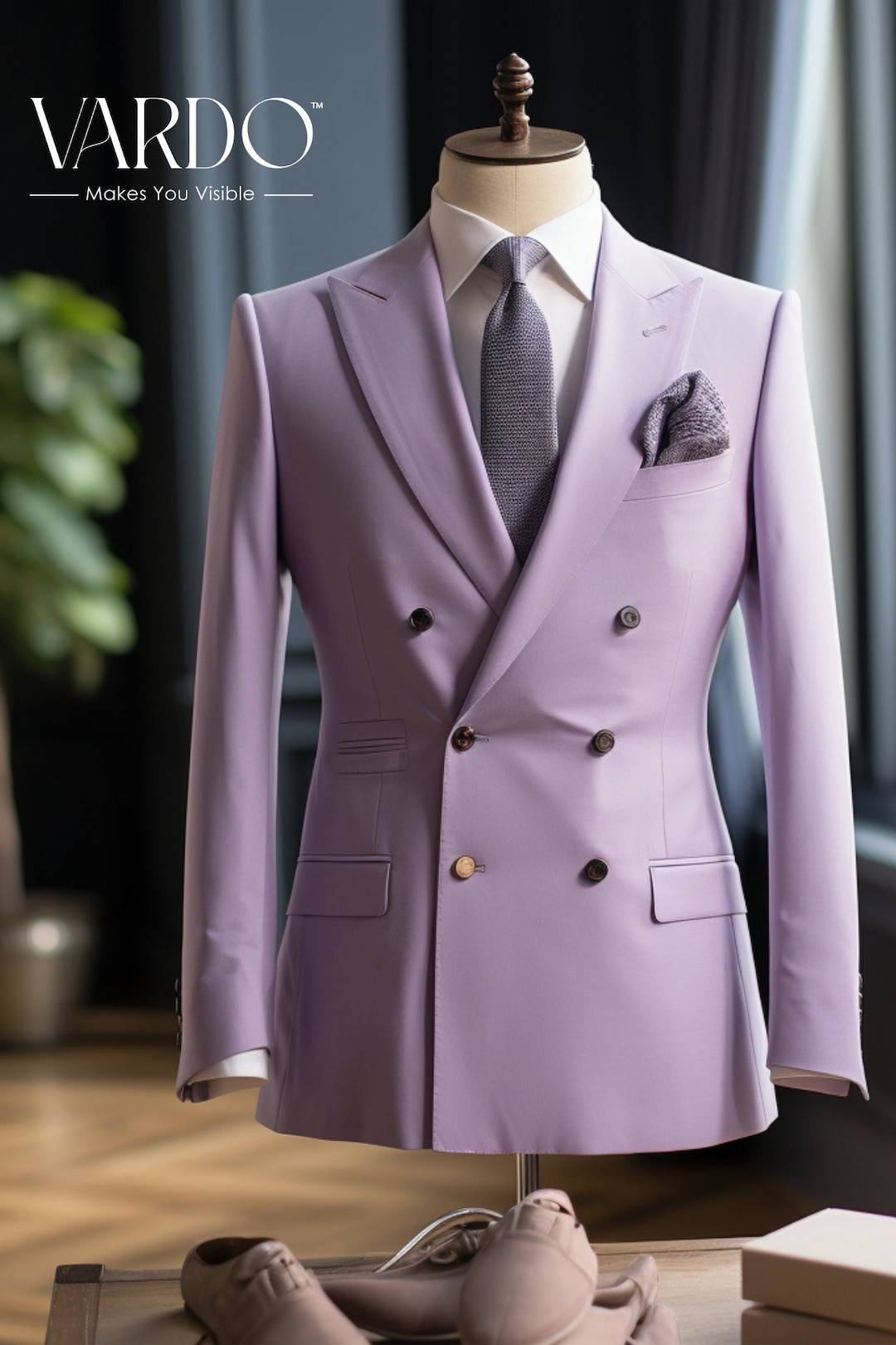 Lavender Purple Men’s Double Breasted Suit – Slim Fit Wedding Formal ...
