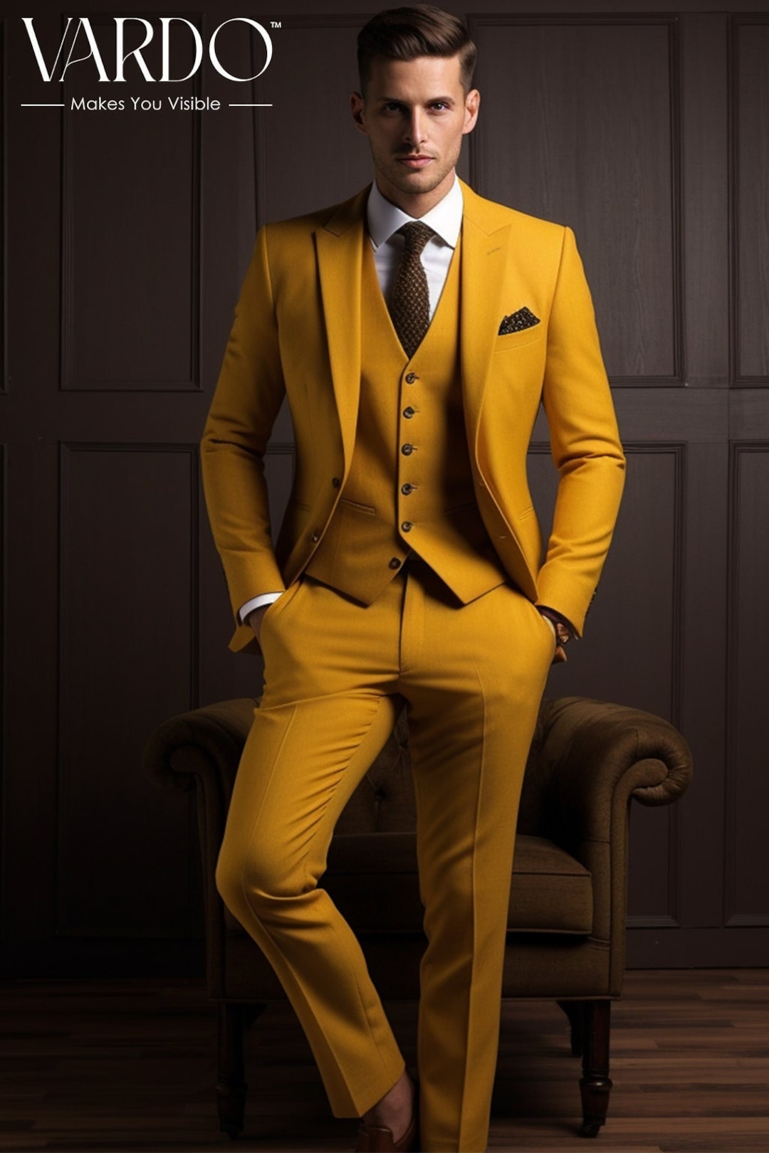 Premium Mustard Yellow Three-piece Suit for Men Elegant Wedding Suit ...
