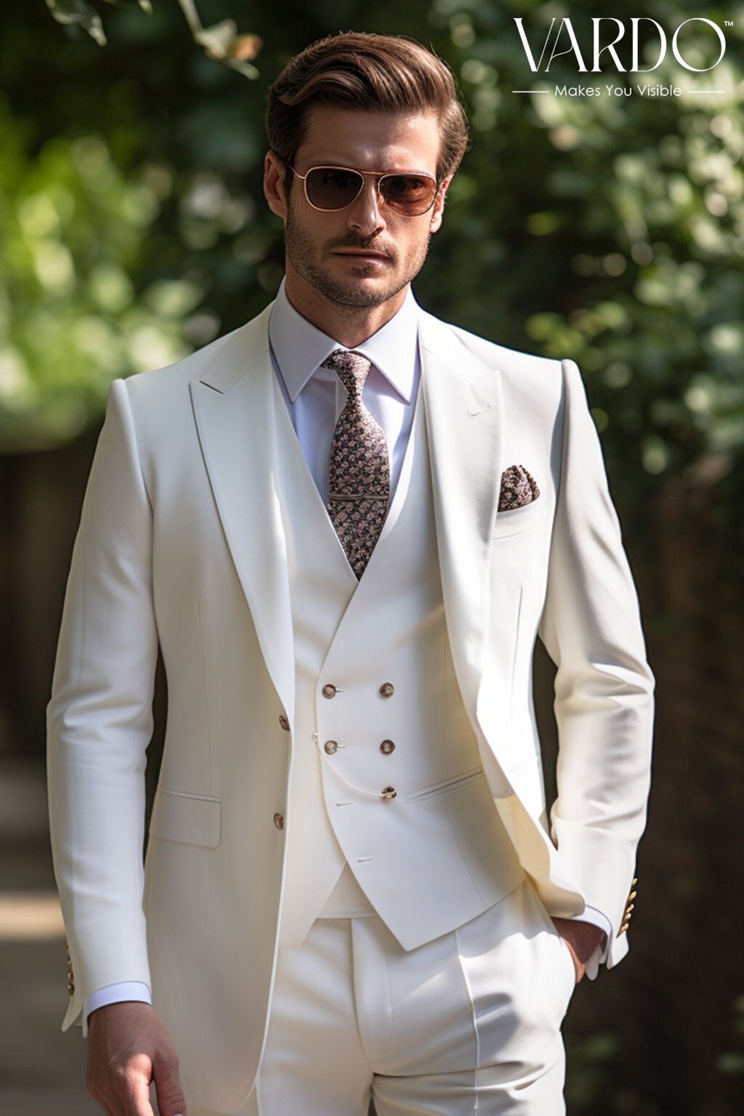Elegant White Three Piece Suit for Men | Classic Wedding Attire ...